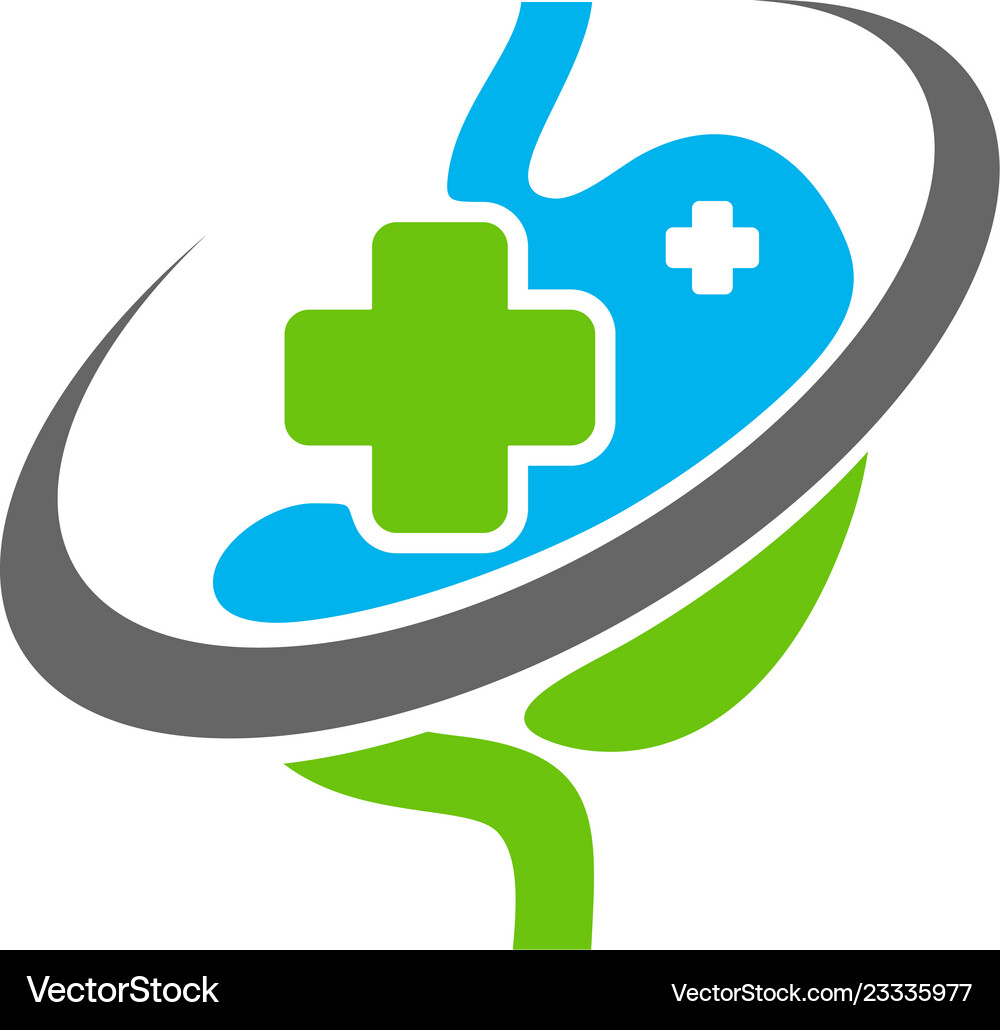Stomach with plus logo symbol healthy Royalty Free Vector