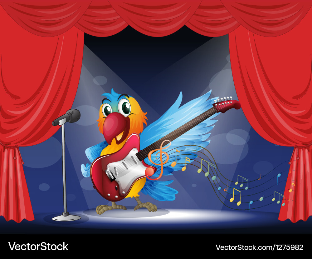 A parrot with guitar at the stage Royalty Free Vector Image