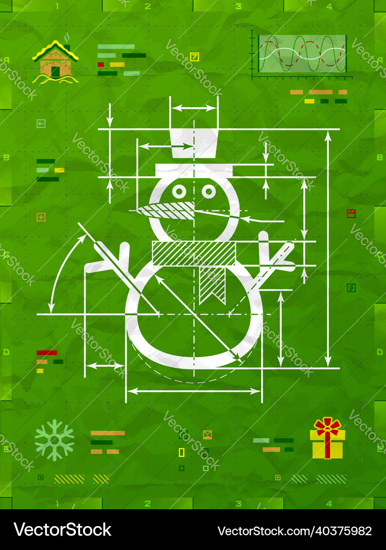 Christmas snowman symbol as technical blueprint Vector Image