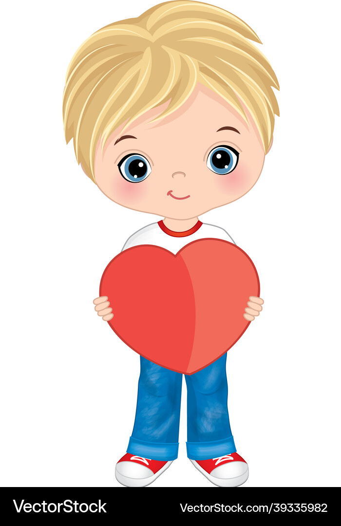 Cute little boy holding heart Royalty Free Vector Image
