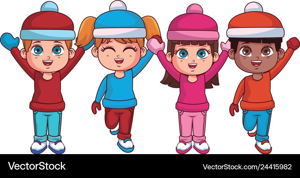 Cute winter children cartoon Royalty Free Vector Image