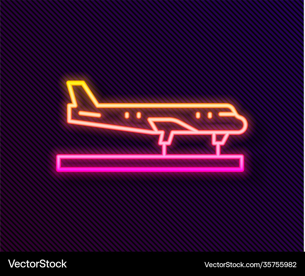 Glowing neon line plane icon isolated on black Vector Image