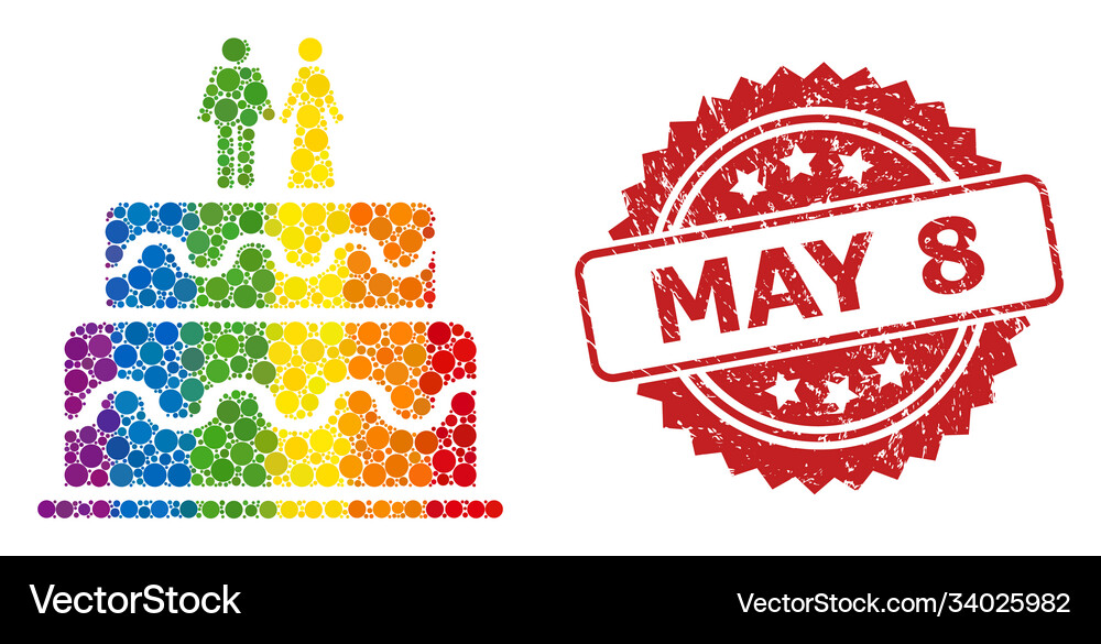 Grunge may 8 stamp and bright colored marriage Vector Image