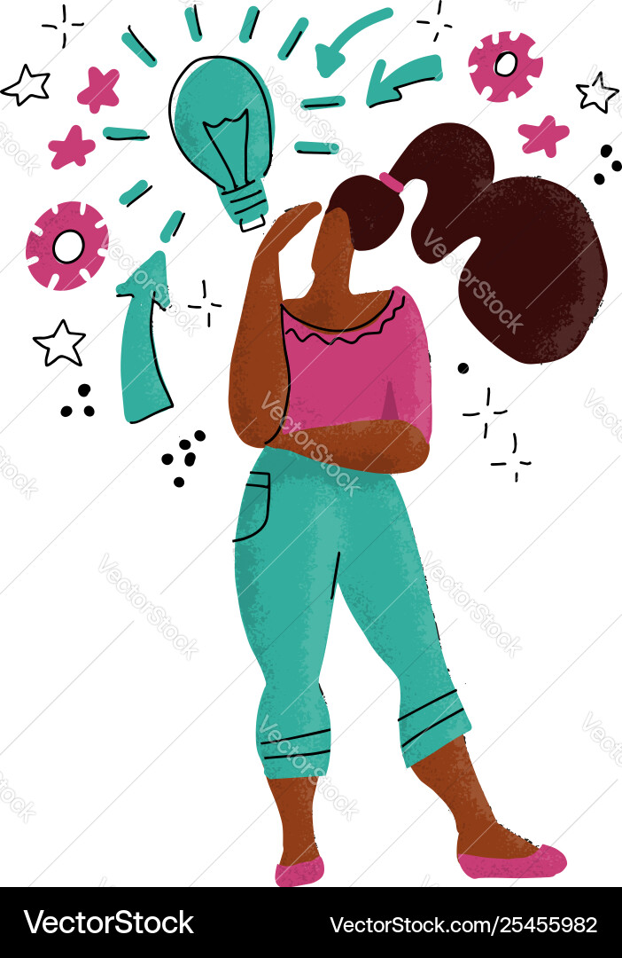 Hand drawn lady got idea woman having idea light Vector Image