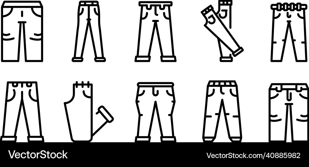 Jeans icons set outline style Royalty Free Vector Image