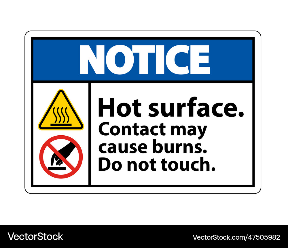 Notice hot surface do not touch symbol sign Vector Image