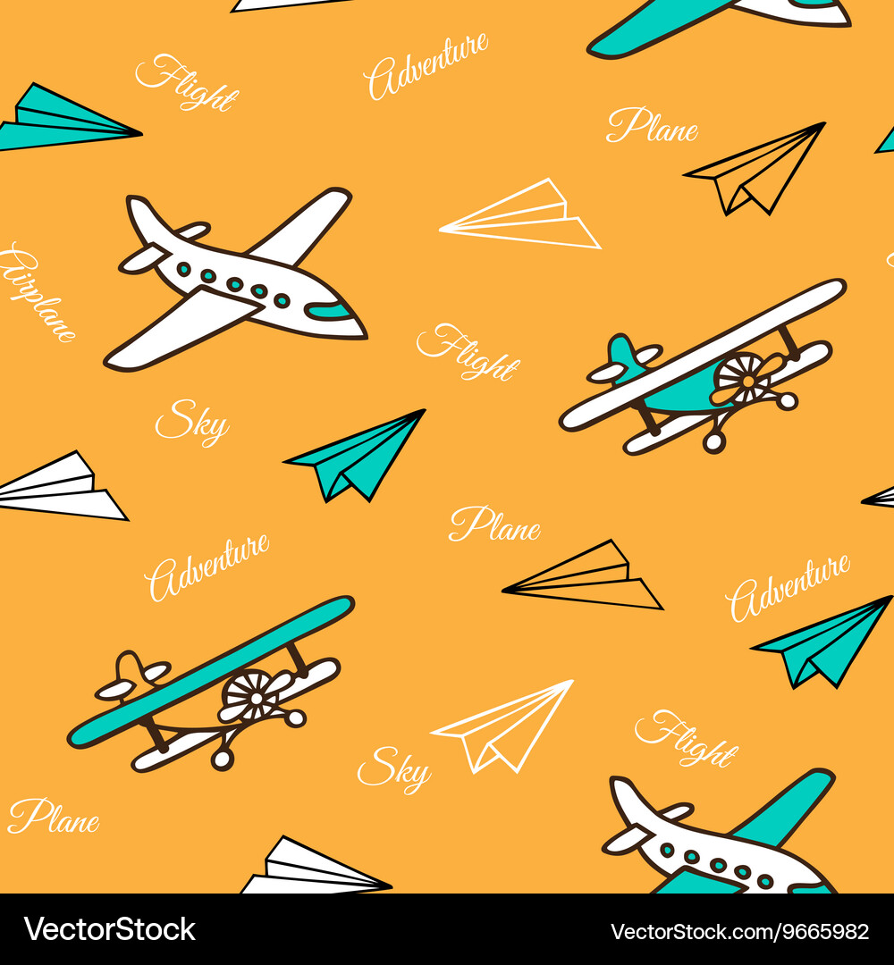 Yellow seamless pattern of cute airplanes Vector Image