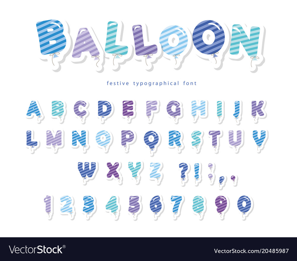 Balloon stripped blue font cute abc letters Vector Image