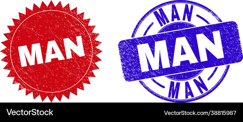 Man rounded and rosette stamps with grunge texture