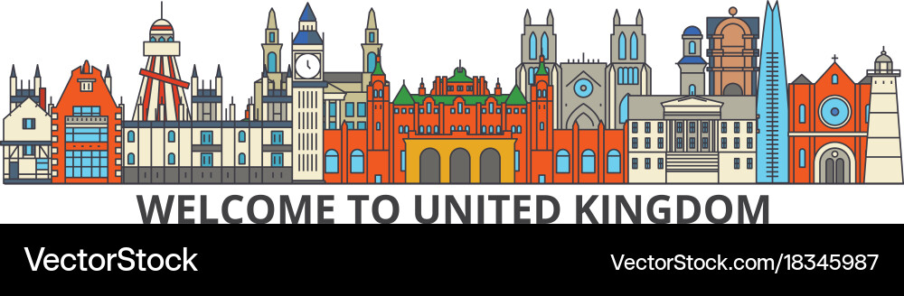 United kingdom outline skyline british flat thin Vector Image