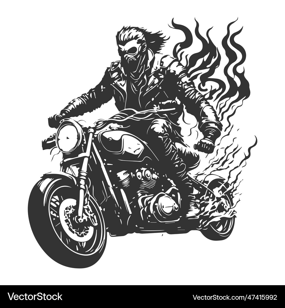 A masked rider riding speeding motorcycle Vector Image