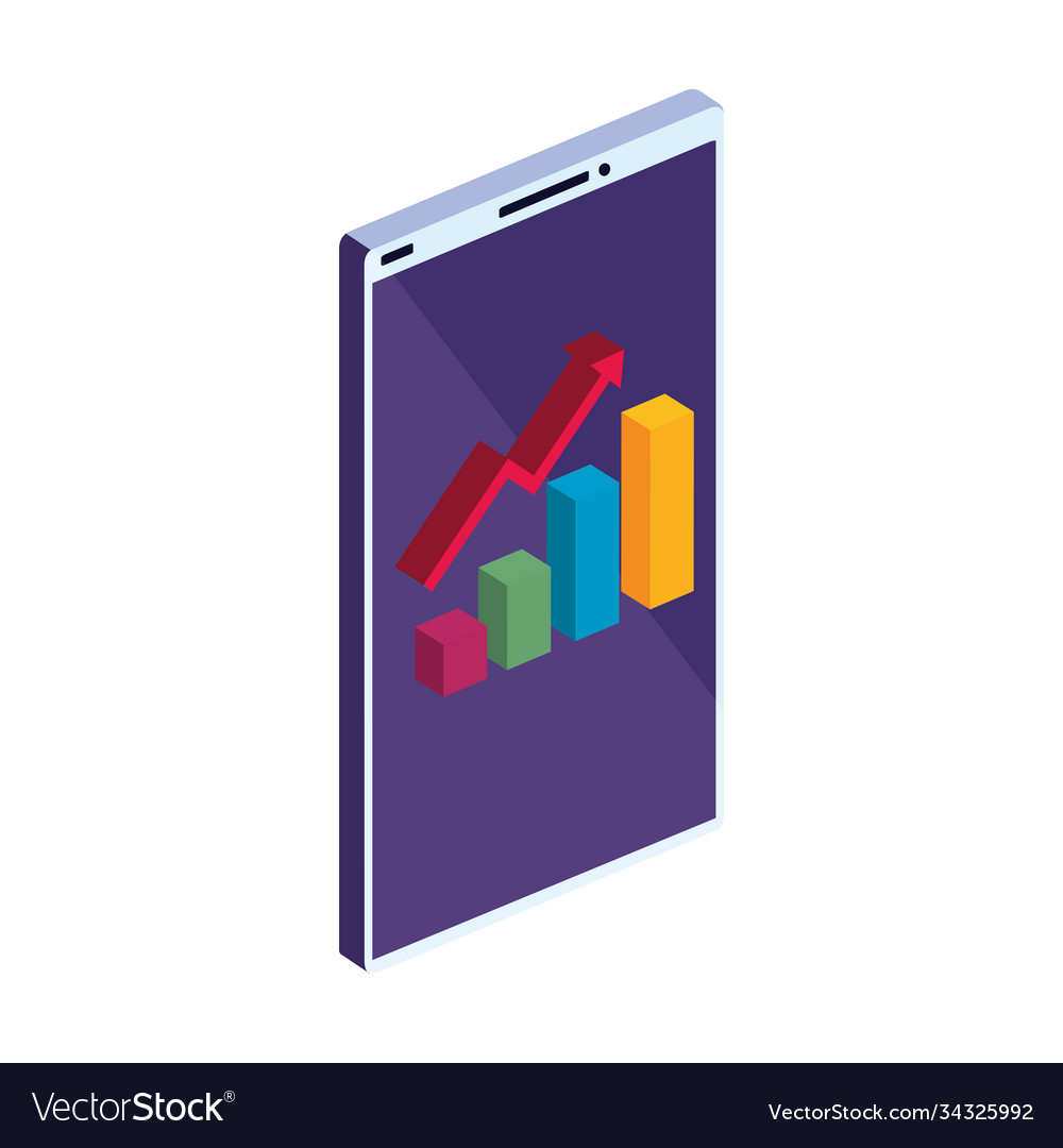 Bars chart with increase arrow on computer 3d Vector Image