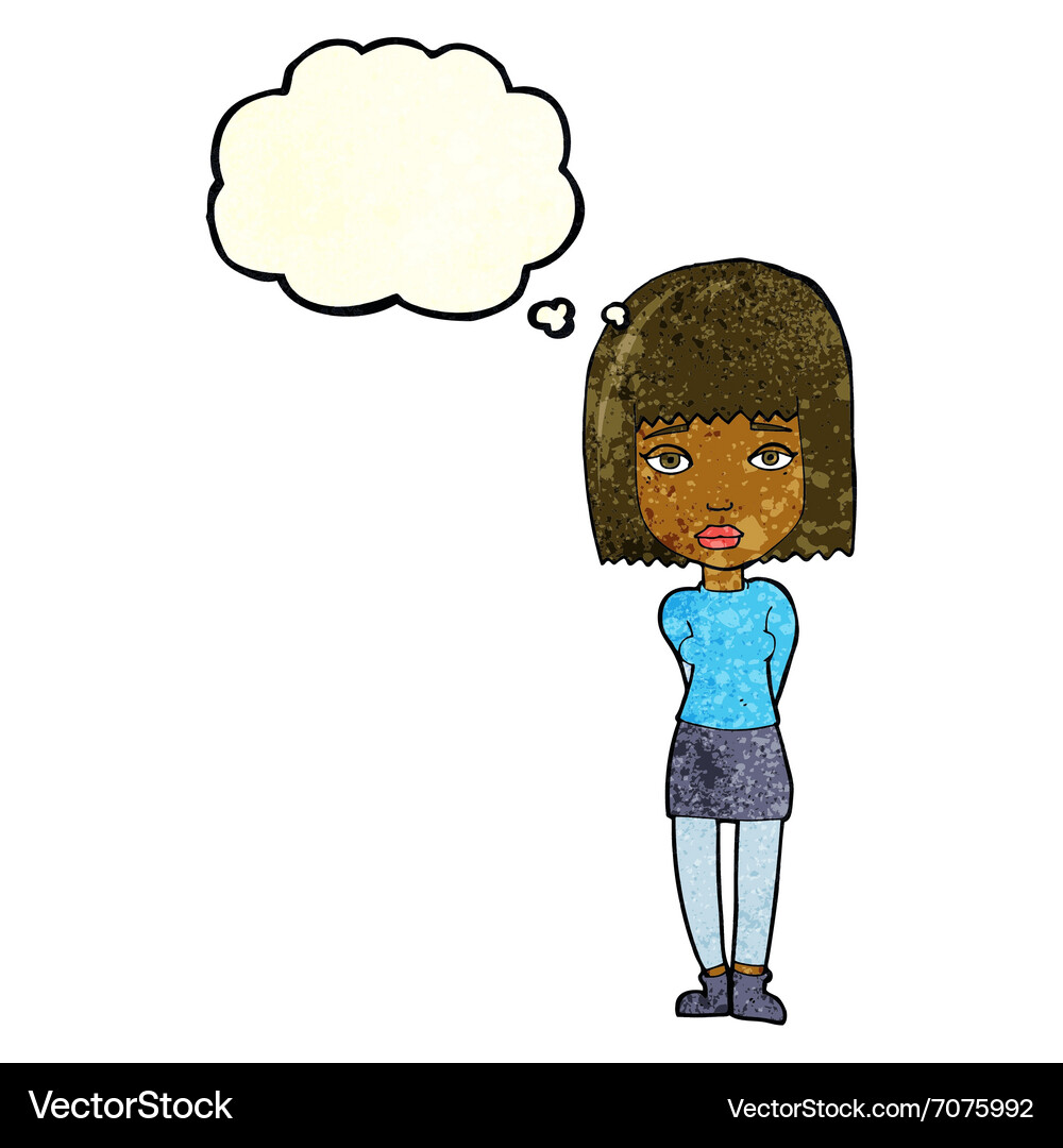 Cartoon serious girl with thought bubble Vector Image