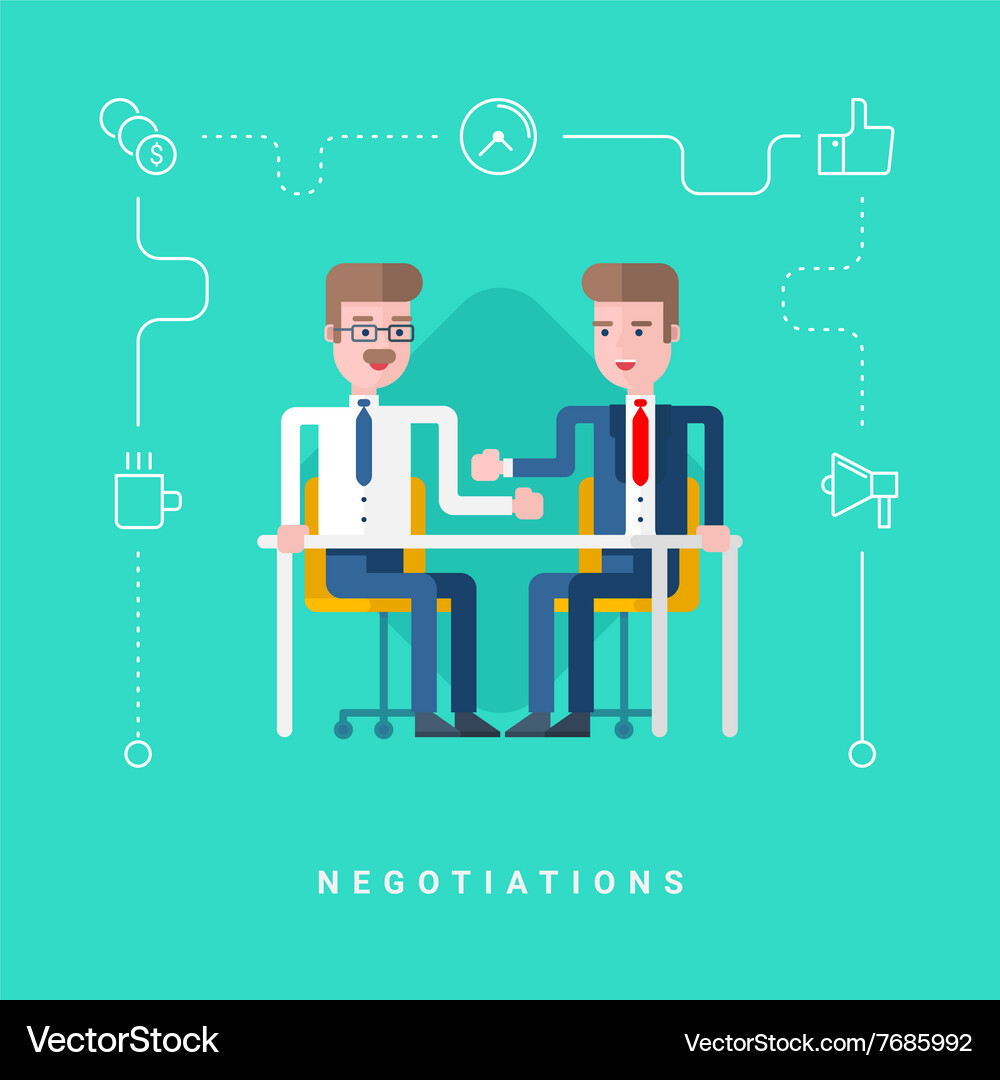Flat style conceptual two businessmen negotiate Vector Image
