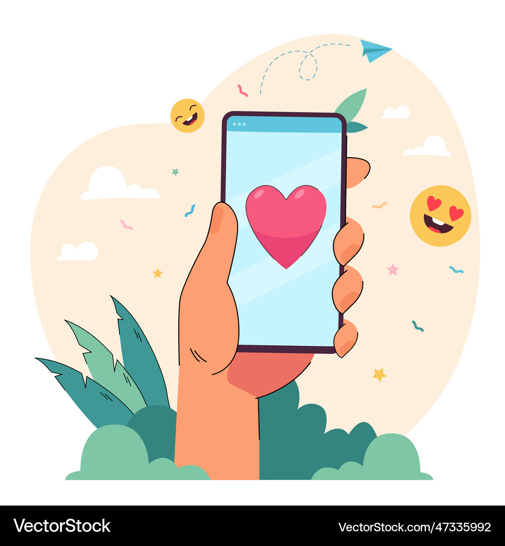 Hand holding mobile phone with love message heart Vector Image