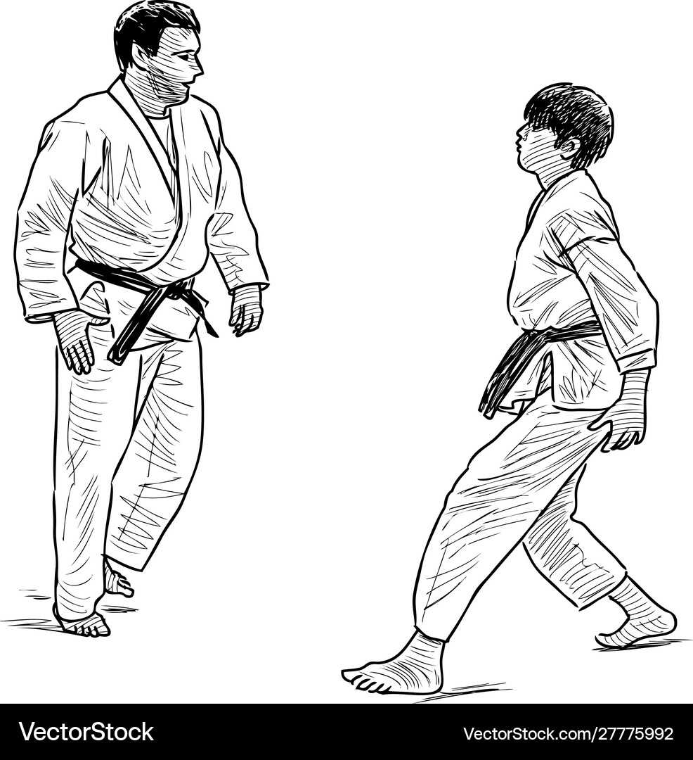 Sketch wrestling coach with his student Royalty Free Vector