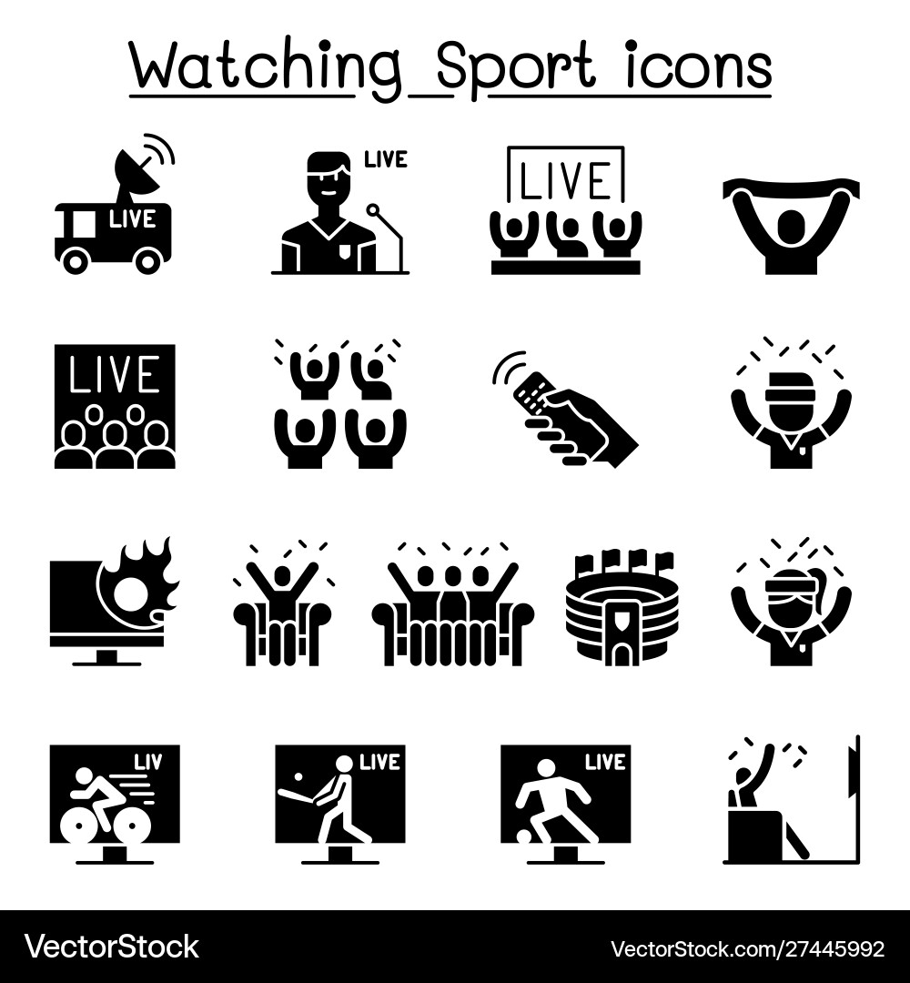 Watching sport on tv broadcasting icon set Vector Image