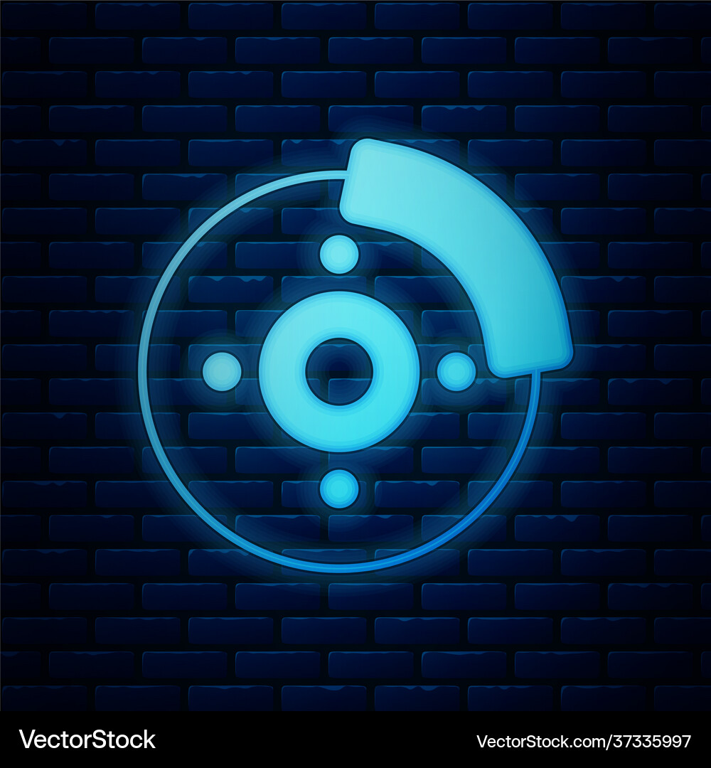 Glowing neon car brake disk with caliper icon Vector Image