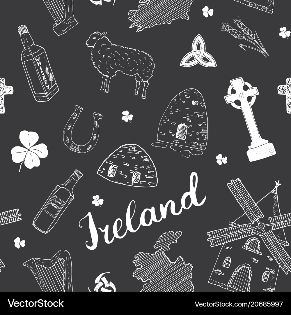 Ireland sketch doodles seamless pattern irish Vector Image
