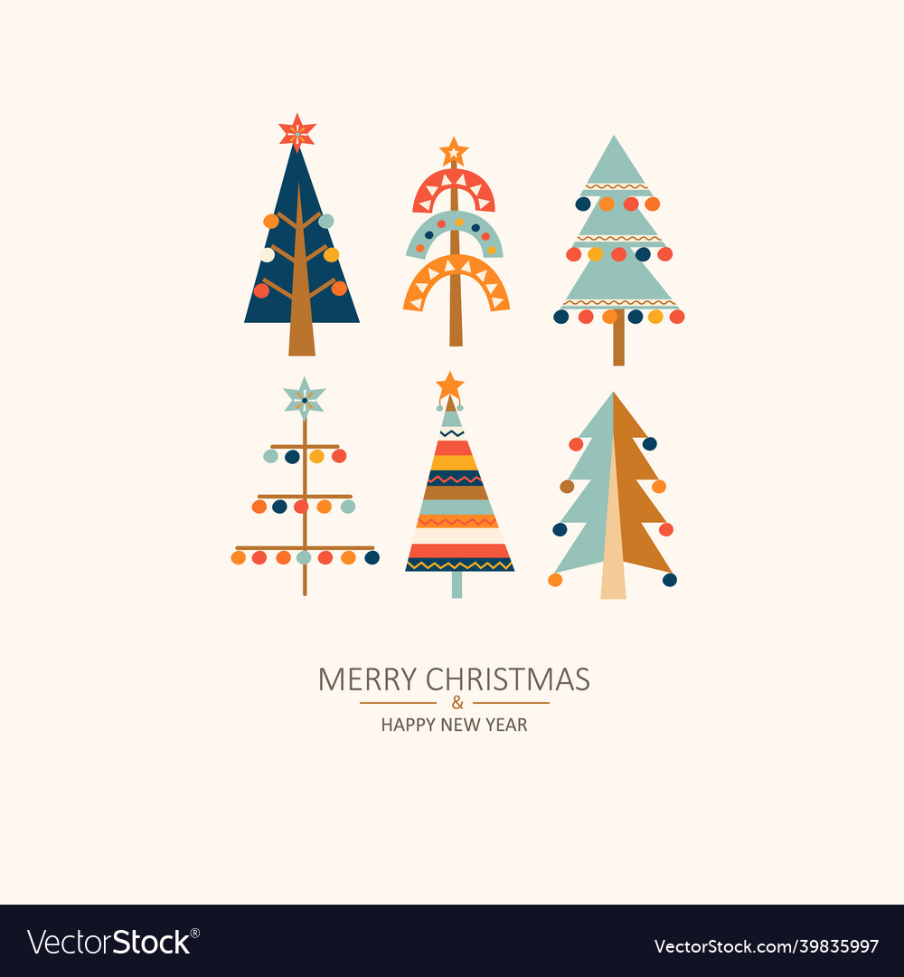 Merry christmas greeting card trees Royalty Free Vector