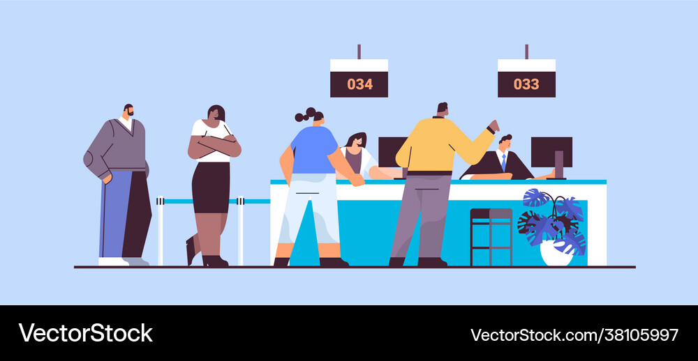 Mix race people looking at display number board Vector Image