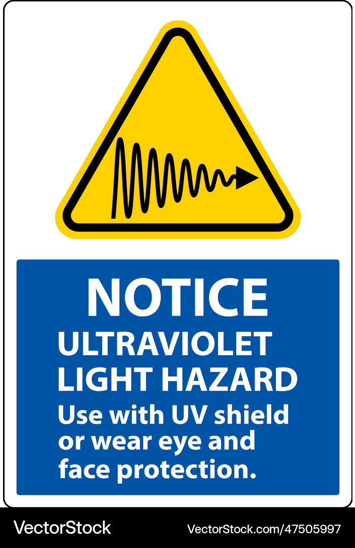Notice ultraviolet light hazard label on white Vector Image