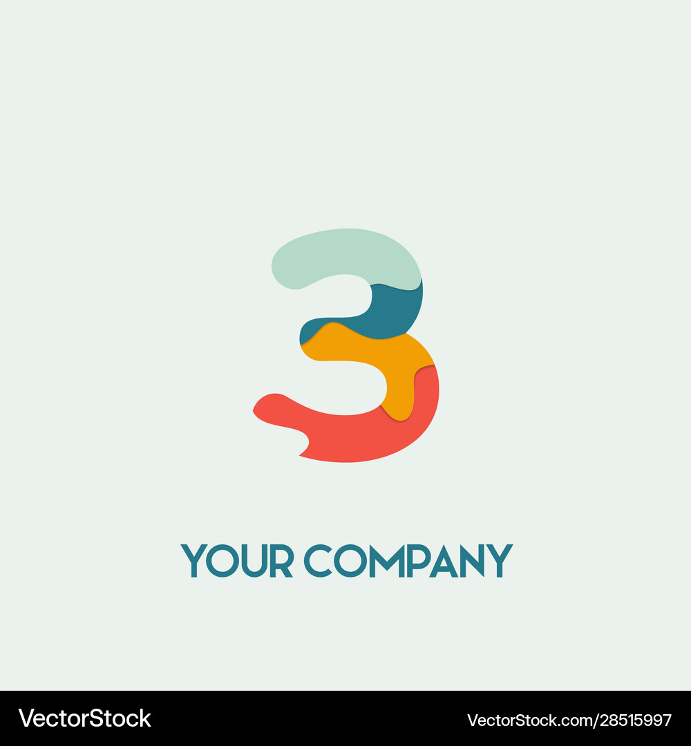 Number 3 font alphabet modern dynamic flat paper Vector Image
