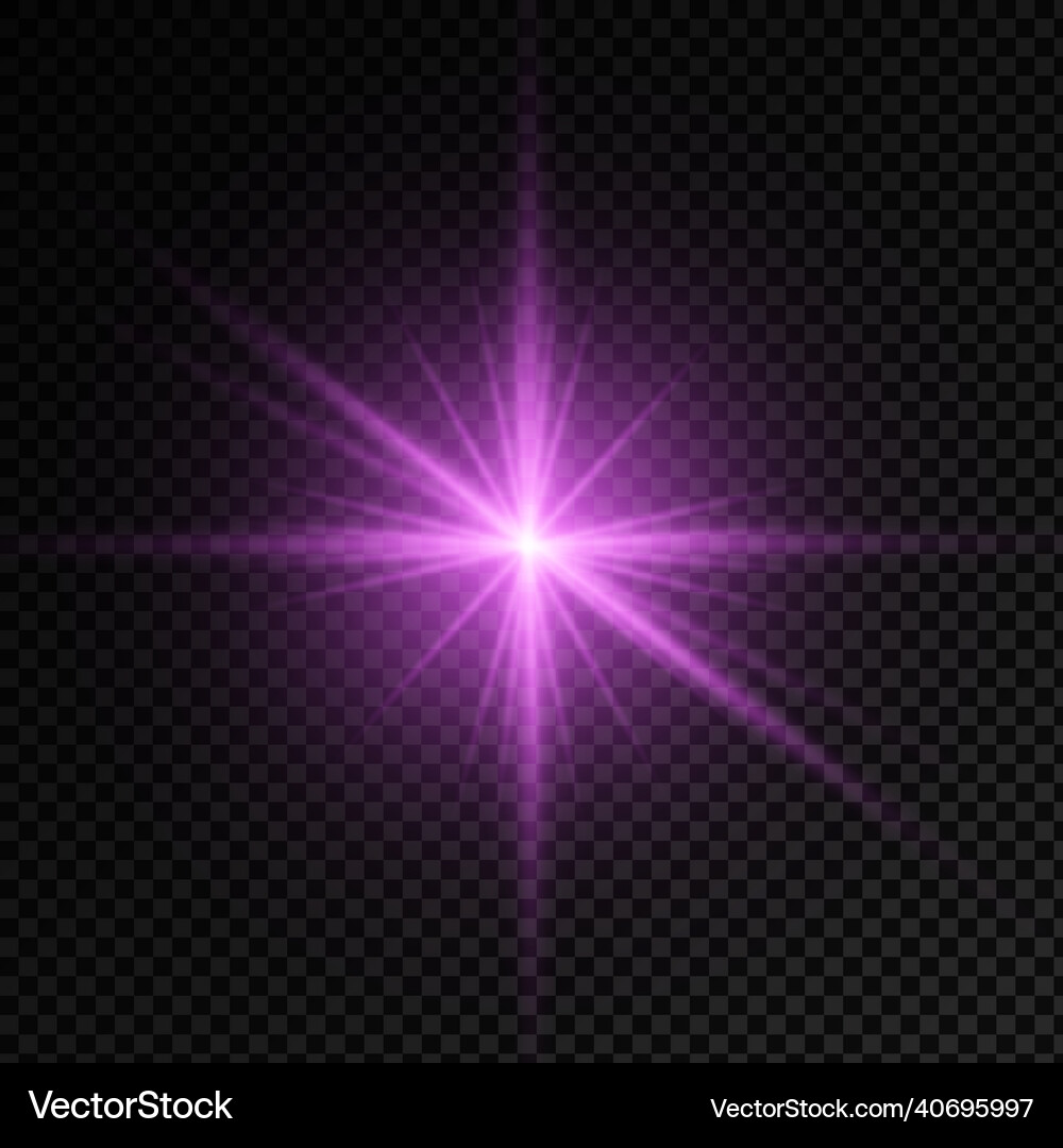 Purple glowing light star violet burst sun rays Vector Image