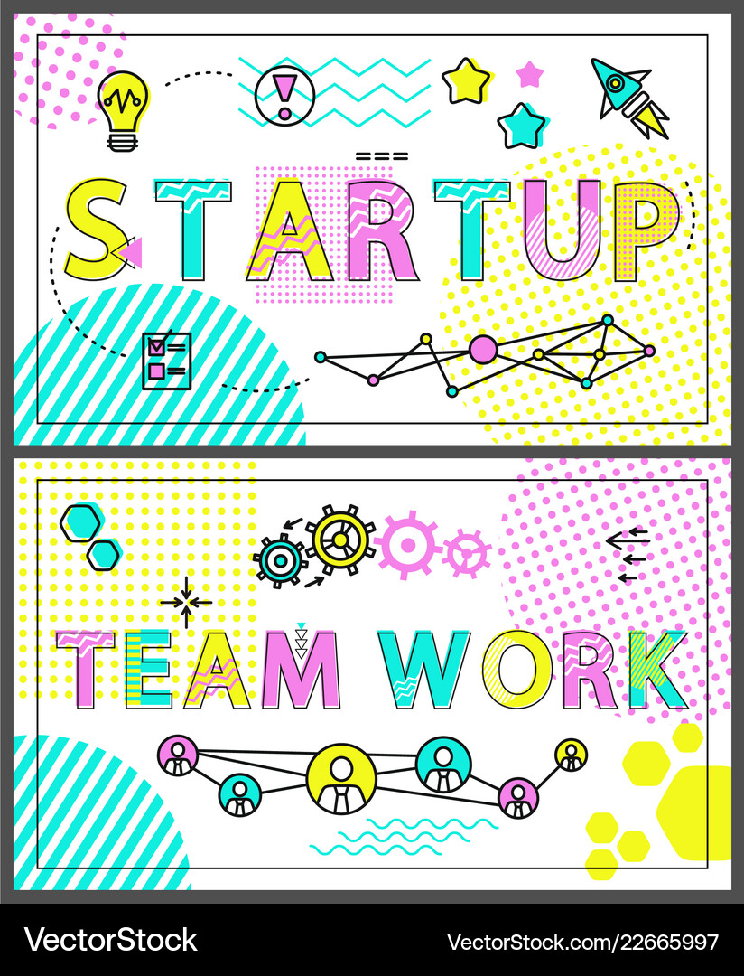 Start up and team work banners with linear icons Vector Image
