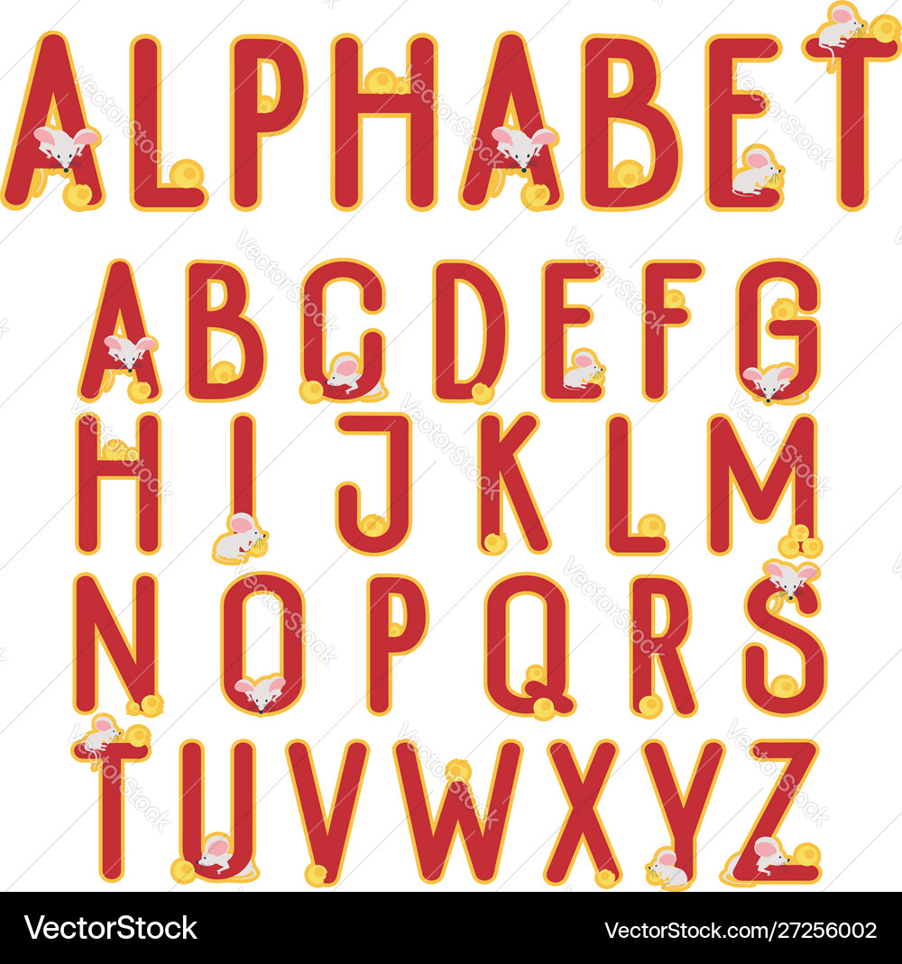 Alphabet with funny mice looking for cheese Vector Image