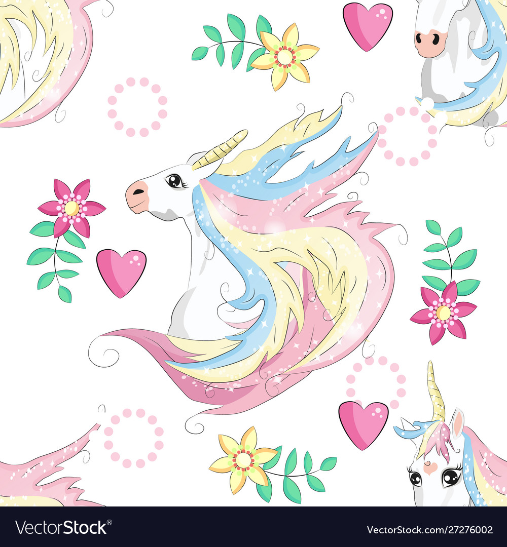 Cartoon seamless pattern unicorn with rainbow Vector Image
