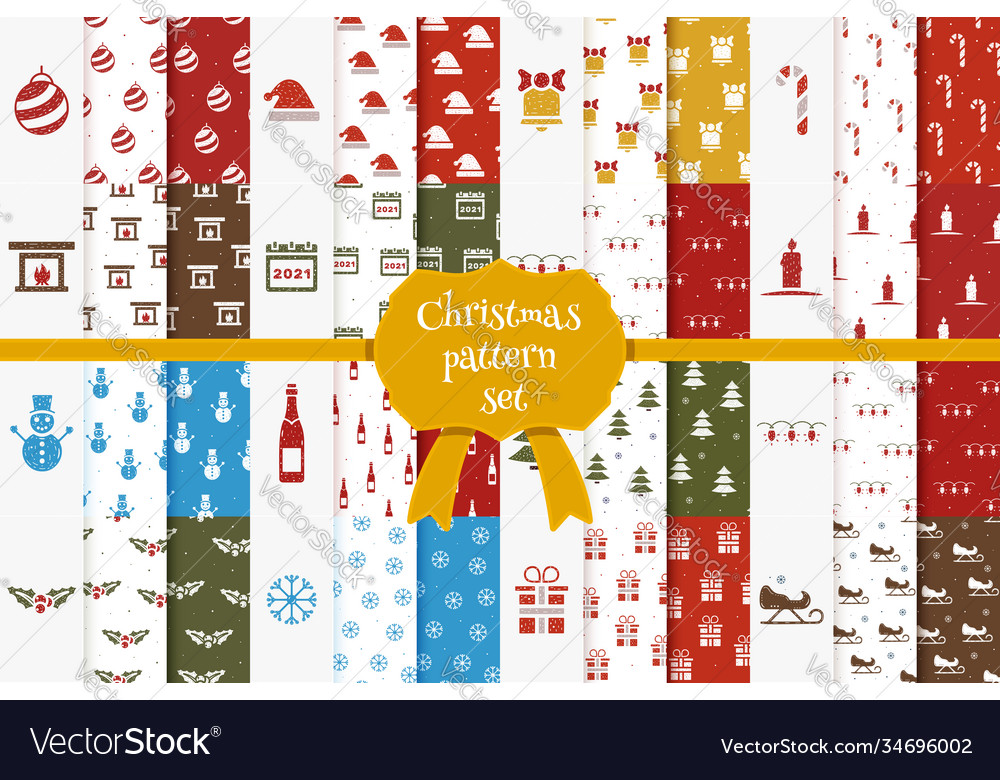 Large set christmas seamless patterns Royalty Free Vector