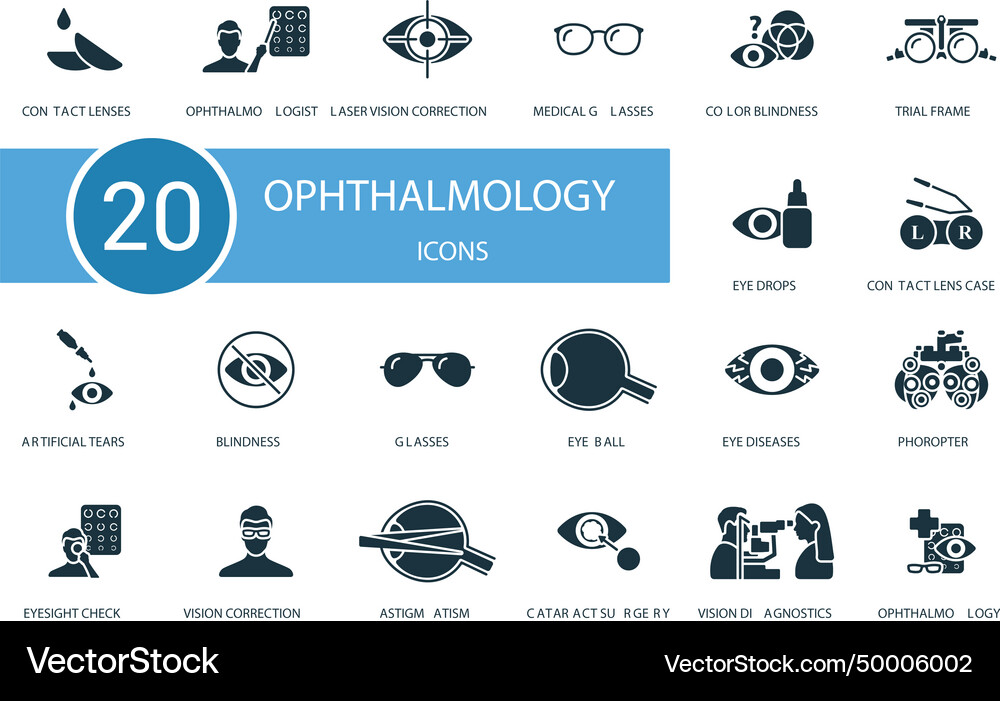 Ophthalmology set creative icons contact lenses Vector Image