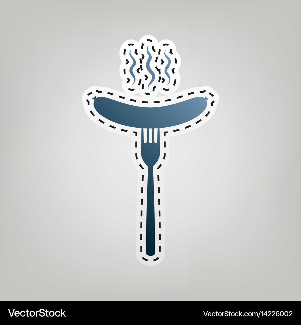 Sausage on fork sign blue icon Royalty Free Vector Image