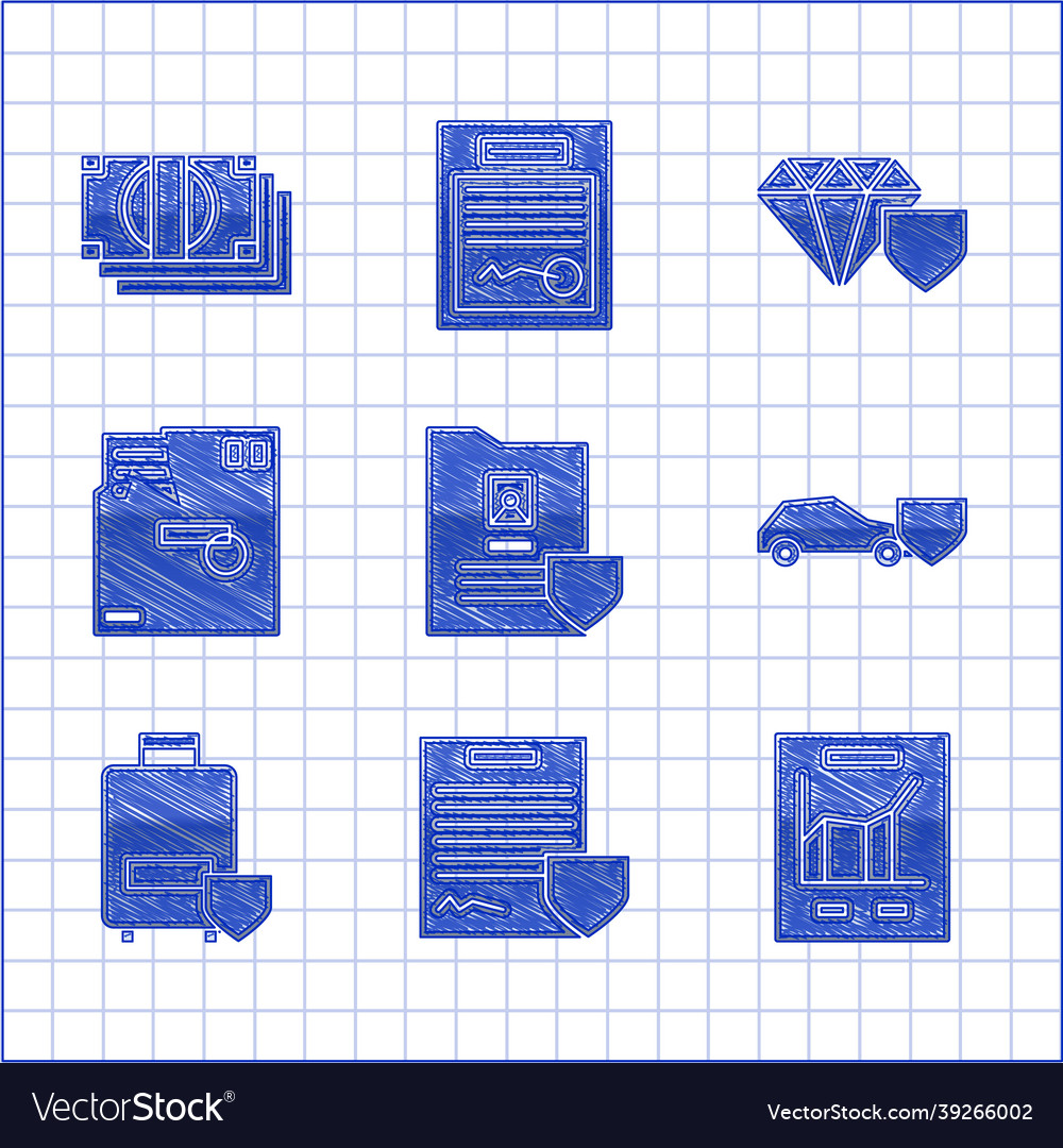 Set document with shield contract graph chart Vector Image