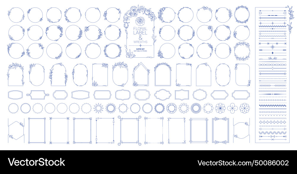Set of elegant floral logo elements borders Vector Image