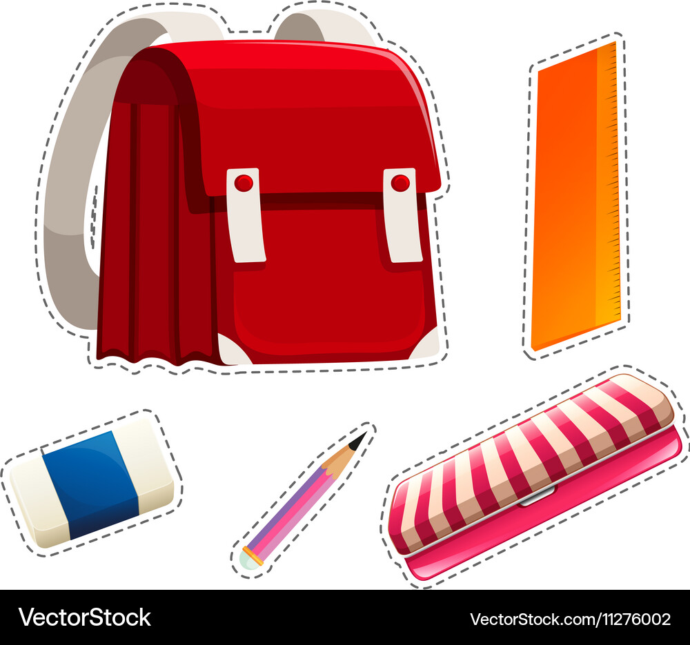 Sticker set of school materials Royalty Free Vector Image