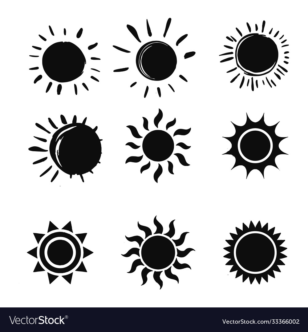 Sun shapes set isolated on white background Vector Image