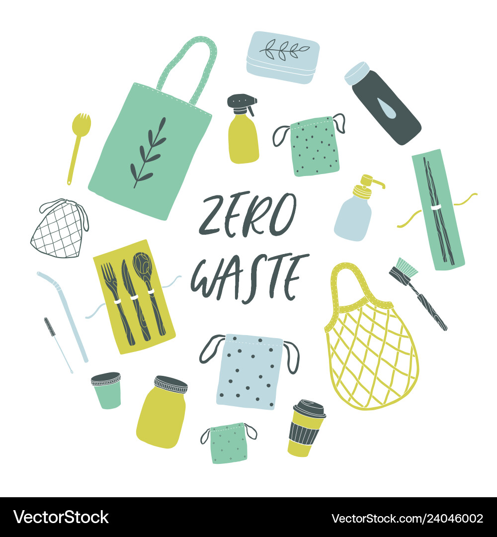 Zero waste items Royalty Free Vector Image - VectorStock