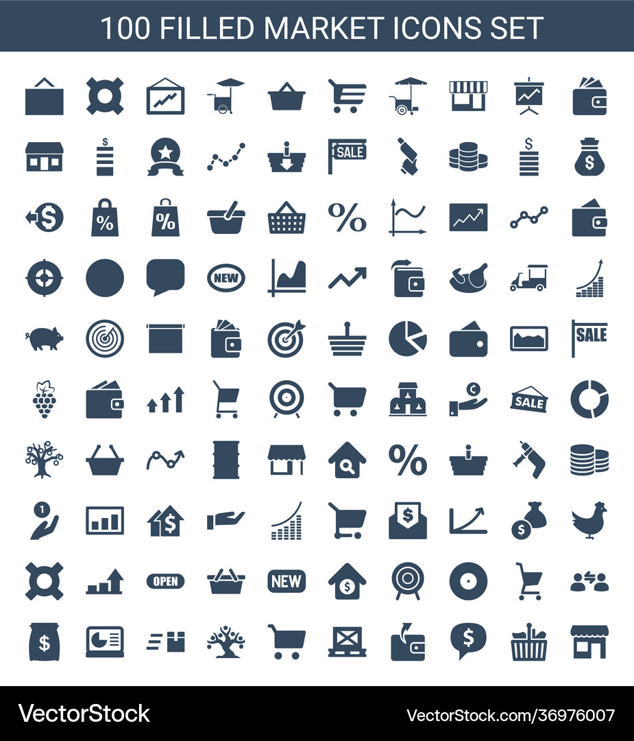 100 market icons Royalty Free Vector Image - VectorStock