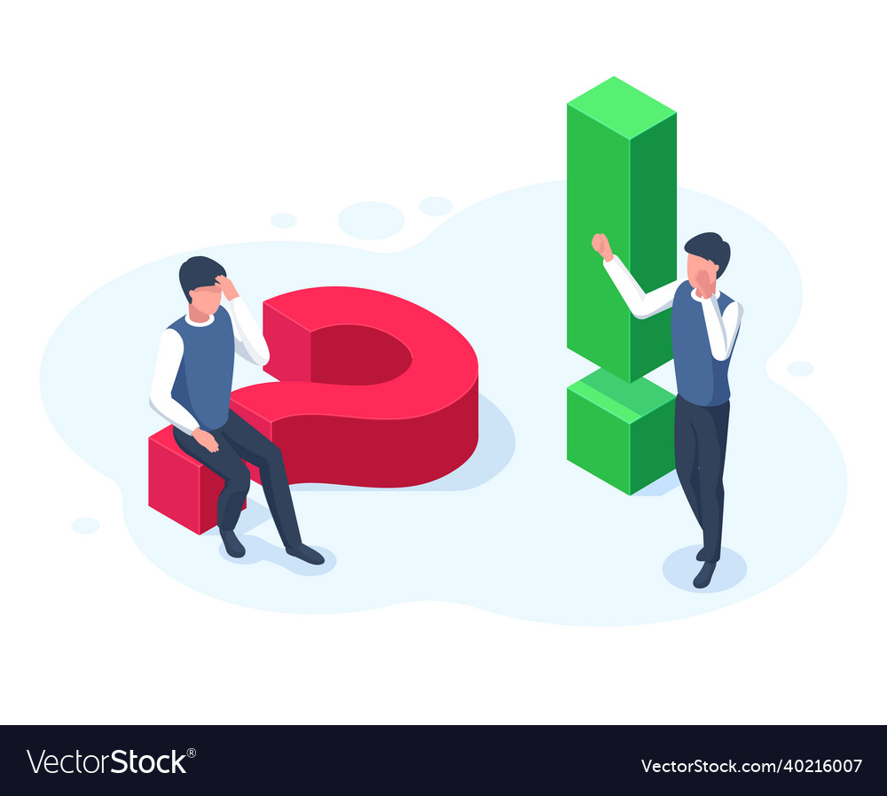 Isometric 3d question and answer faq problem Vector Image