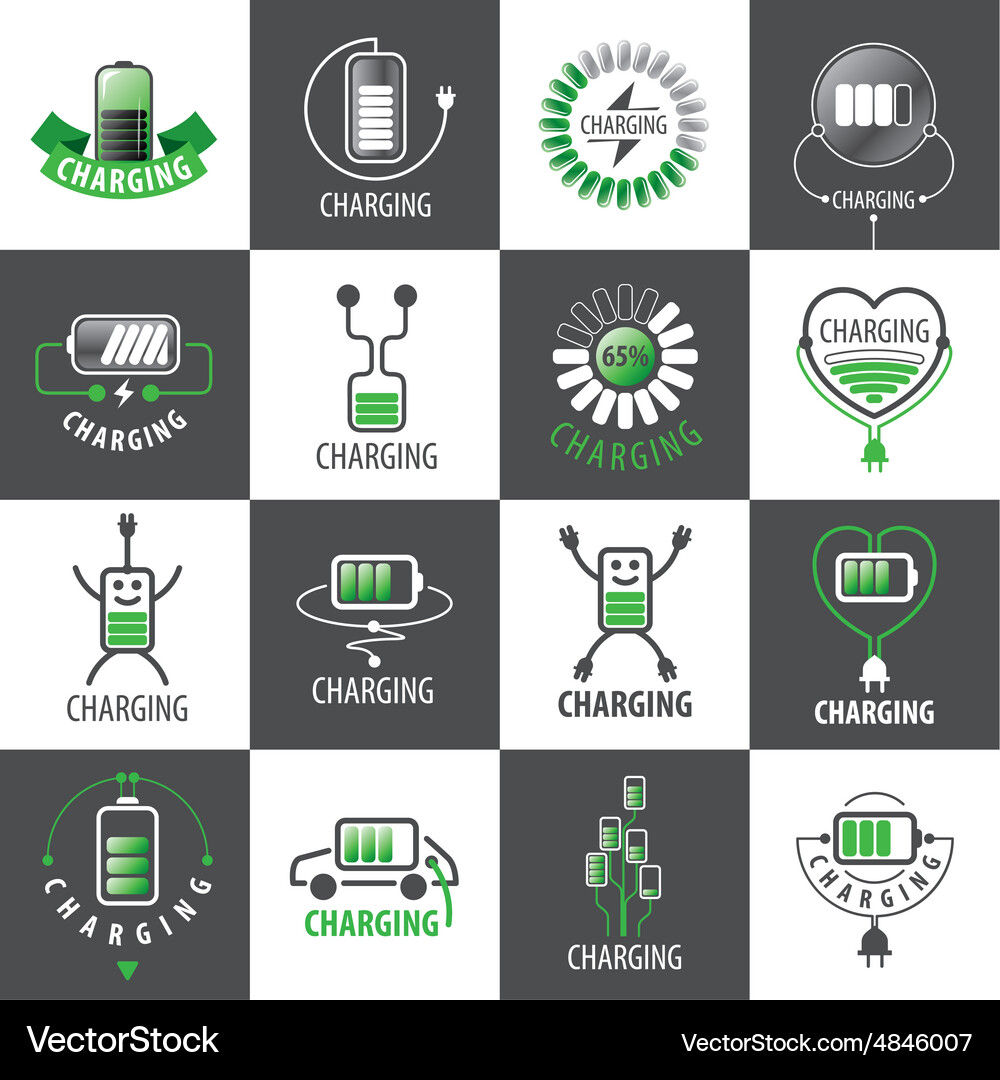 Large set of logos charging accumulators Vector Image
