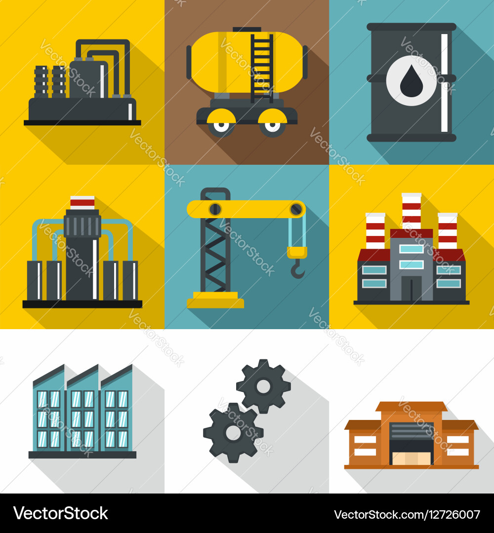 Oil icons set flat style Royalty Free Vector Image