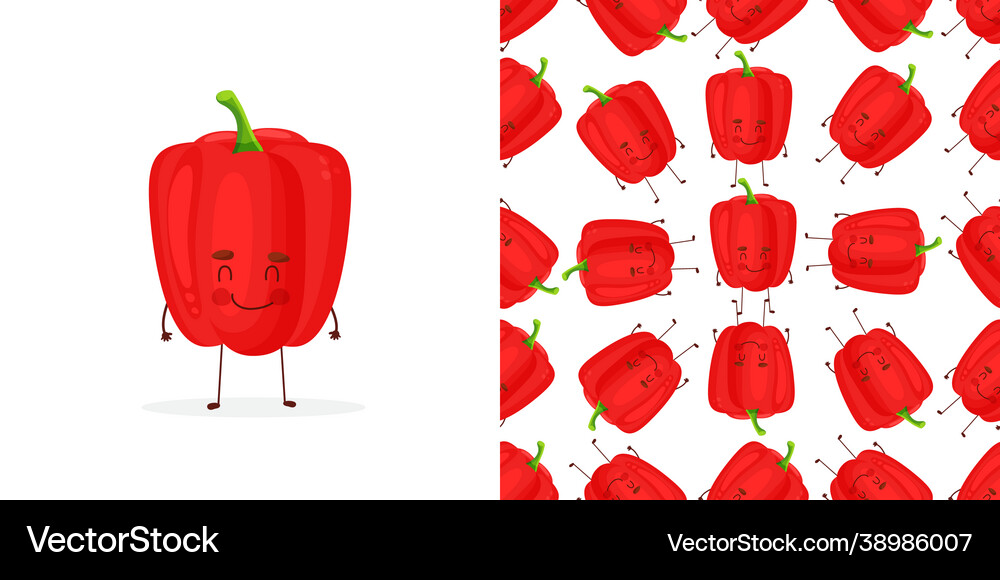 Pattern background with cartoon pepper characters Vector Image