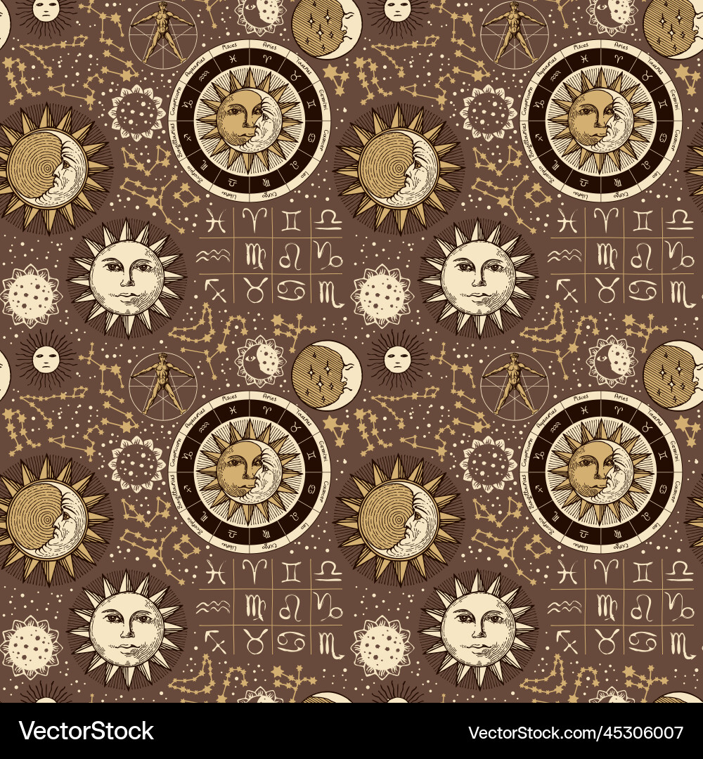 Seamless pattern on the theme of zodiac Royalty Free Vector