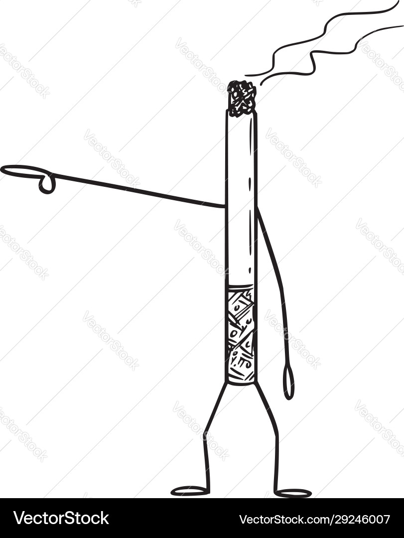 Smoking cigarette cartoon character pointing at Vector Image