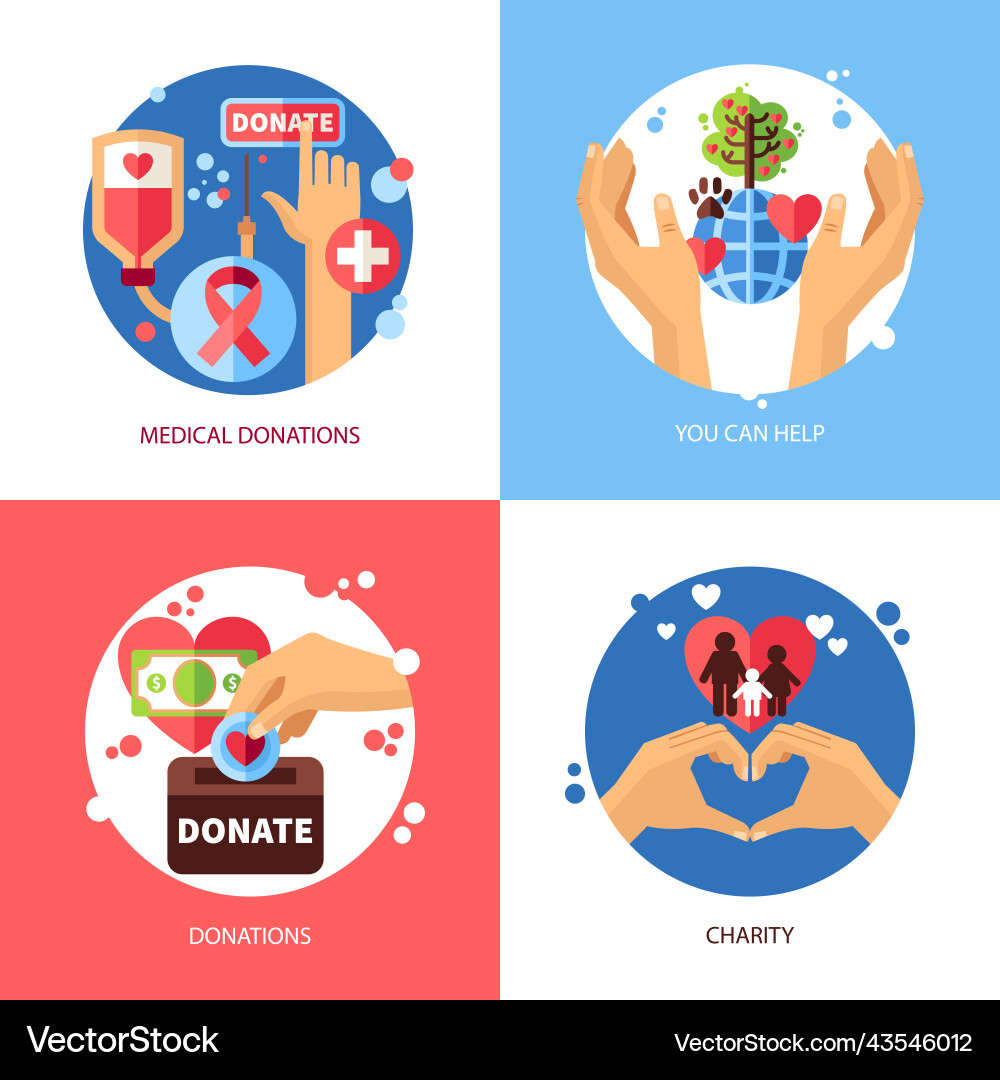 Charity design concept icons set Royalty Free Vector Image