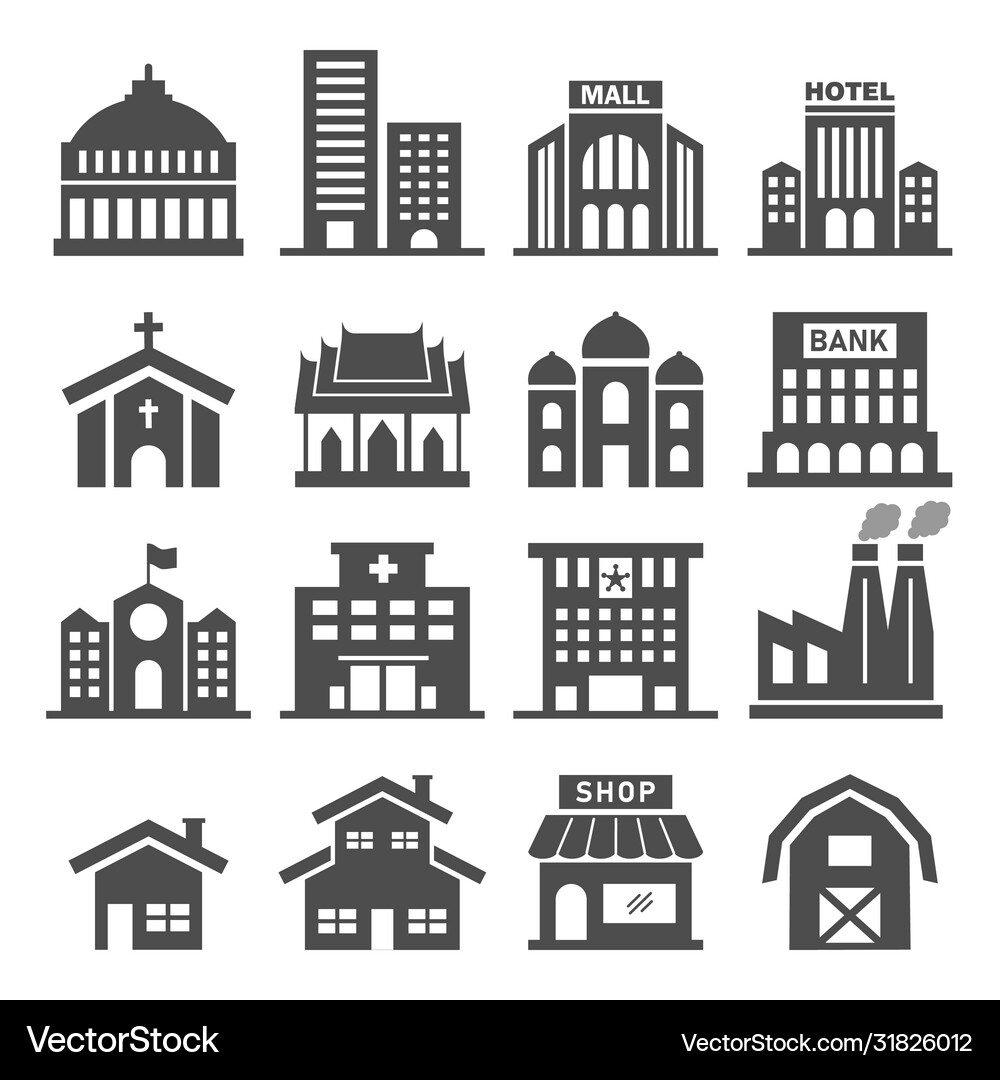 City building icon set premises Royalty Free Vector Image