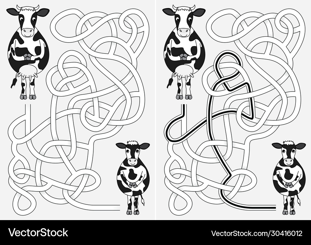Cow and calf maze Royalty Free Vector Image - VectorStock