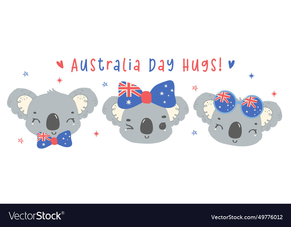 Happy australia day koala bears with flag group Vector Image